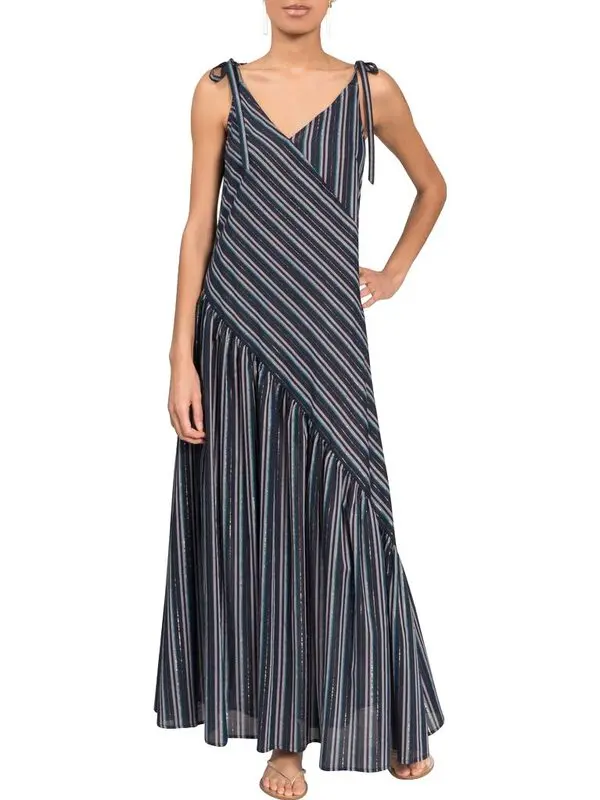 EVERYDAY RITUAL Kelsea Shimmer Stripe Cotton Cover-up Maxi Dress - Midnight Stripe