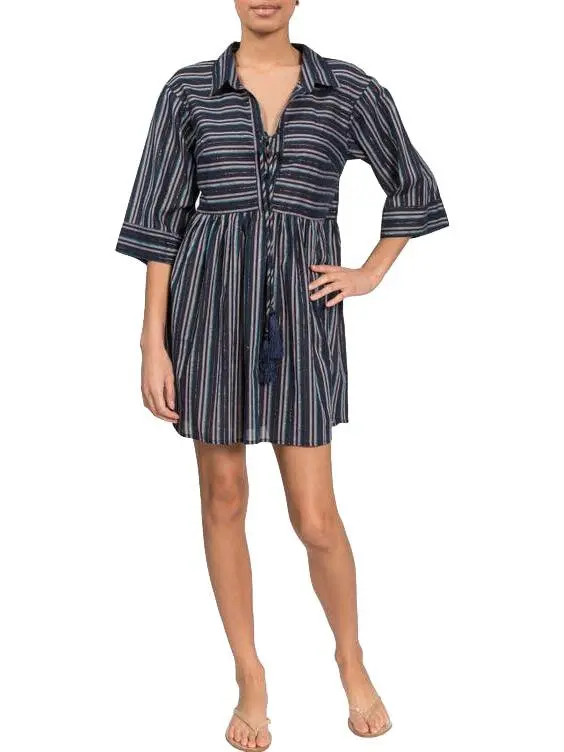 EVERYDAY RITUAL Georgina Stripe Cover-up Minidress - Midnight Stripe