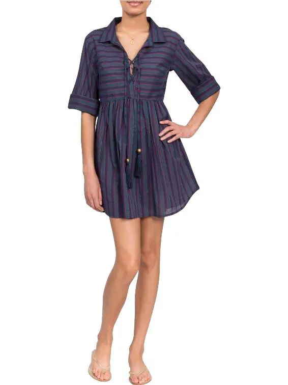 EVERYDAY RITUAL Georgina Stripe Cover-up Minidress - Peacock Stripe