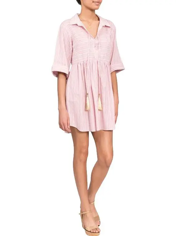 EVERYDAY RITUAL Georgina Stripe Cover-up Minidress - Pink Lurex