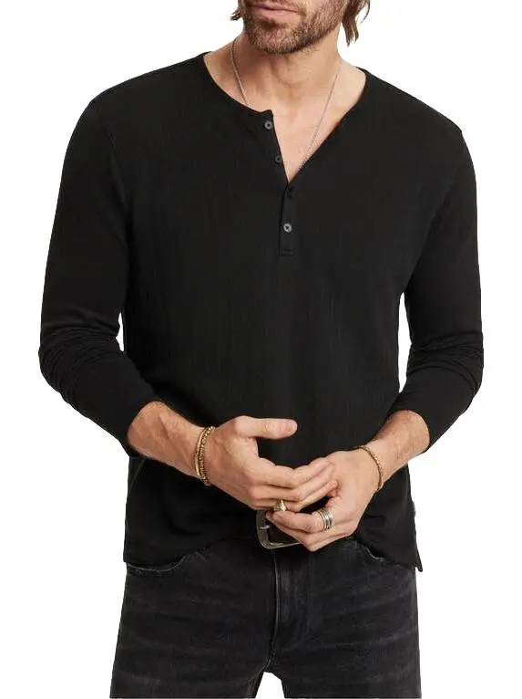 John Varvatos Walden Long Sleeve Cotton Henley - Black