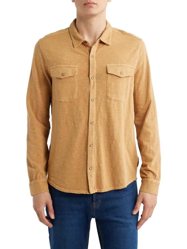 John Varvatos Avron Slub Organic Cotton Knit Snap-up Western Shirt - Copper