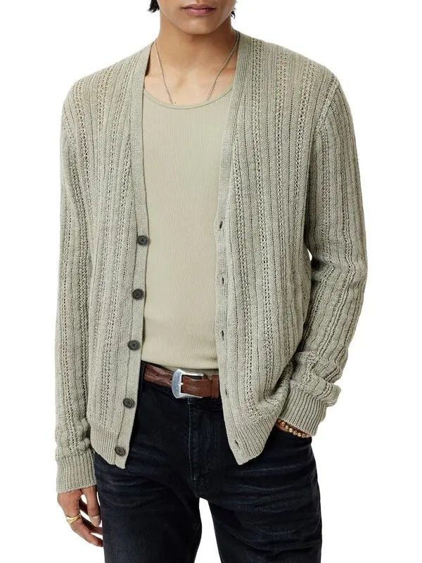 John Varvatos Kliment Mixed Media Linen Cardigan - Sage Brush