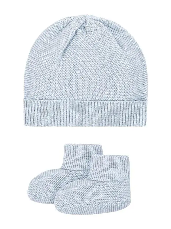 HOPE & HENRY Baby Organic Cotton Sweater Knit Beanie And Bootie Set - Airy Blue Beanie Set