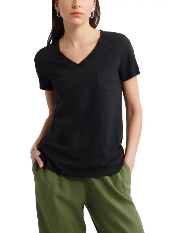 Caslon Cotton & Modal V-neck T-shirt - Black