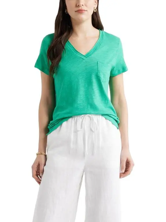 Caslon Cotton & Modal V-neck T-shirt - Green Ease