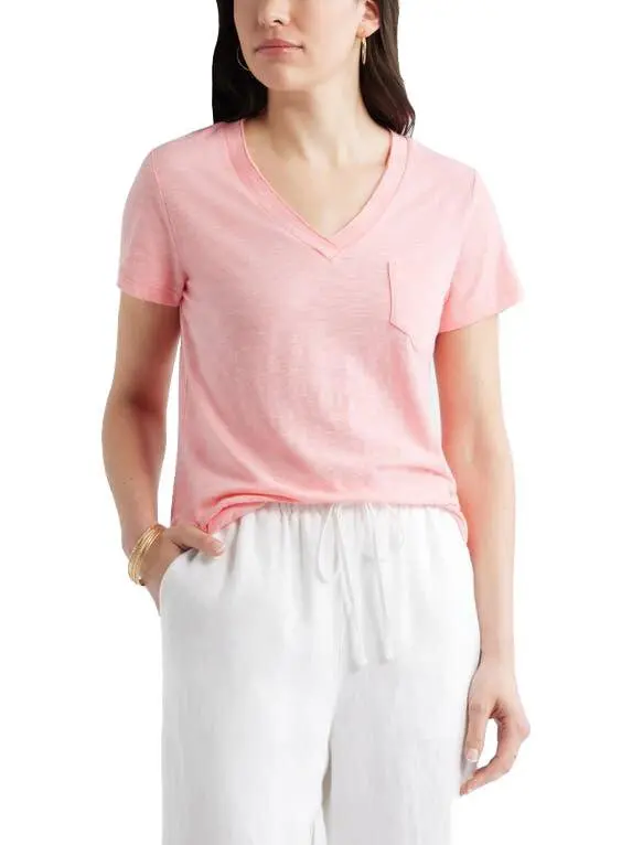 Caslon Cotton & Modal V-neck T-shirt - Pink Dianthus