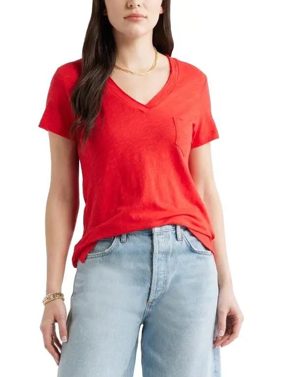 Caslon Cotton & Modal V-neck T-shirt - Red Radish