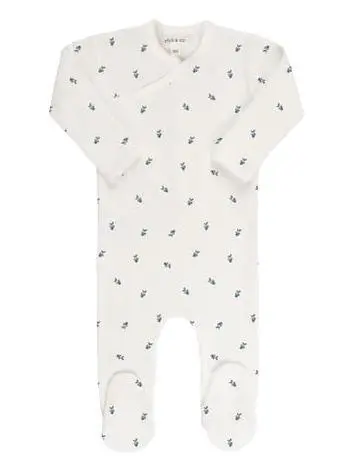 ELY'S & CO. Baby Cotton Ribbed Zipper Footie - Ivory/blue Berry