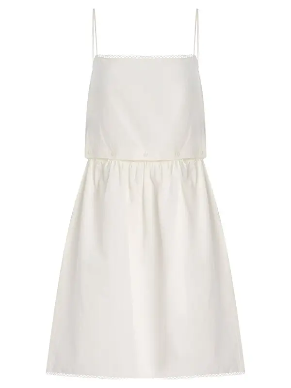 Miu Miu Buttoned Cotton-linen Mini Dress - White