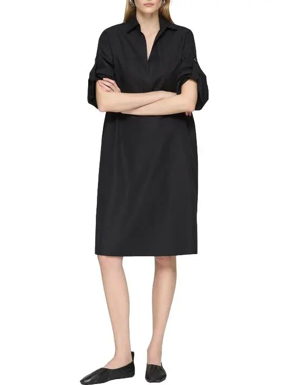 Lafayette 148 New York Roll Tab Sleeve Cotton Popover Dress - Black