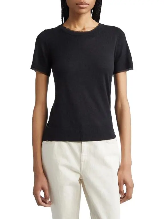 Lafayette 148 New York Short Sleeve Cashmere Crewneck Sweater - Black