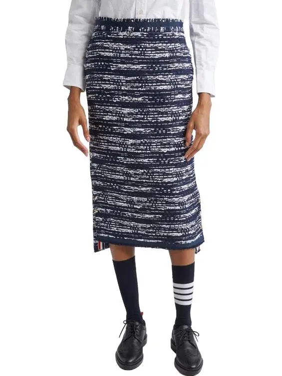 Thom Browne Mélange Tweed Pencil Skirt - Navy