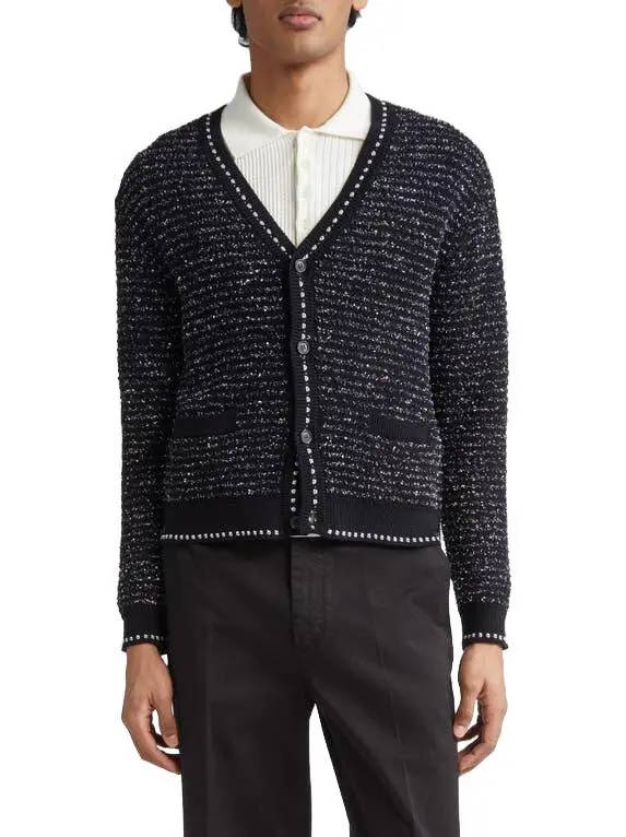 Thom Browne Eyelash Tweed Jacquard Knit Cardigan - Black