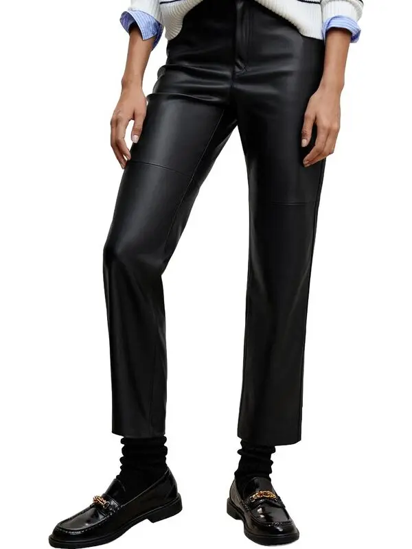 Mango Straight Leg Faux Leather Trousers - Black