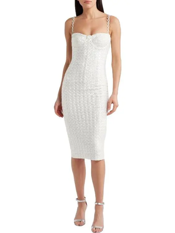 NADINE MERABI Nina Embellished Body-con Cocktail Dress - White