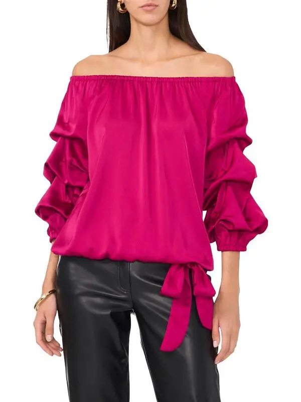 Vince Camuto Off-the-shoulder Satin Blouse - Fiercely Fuchsia
