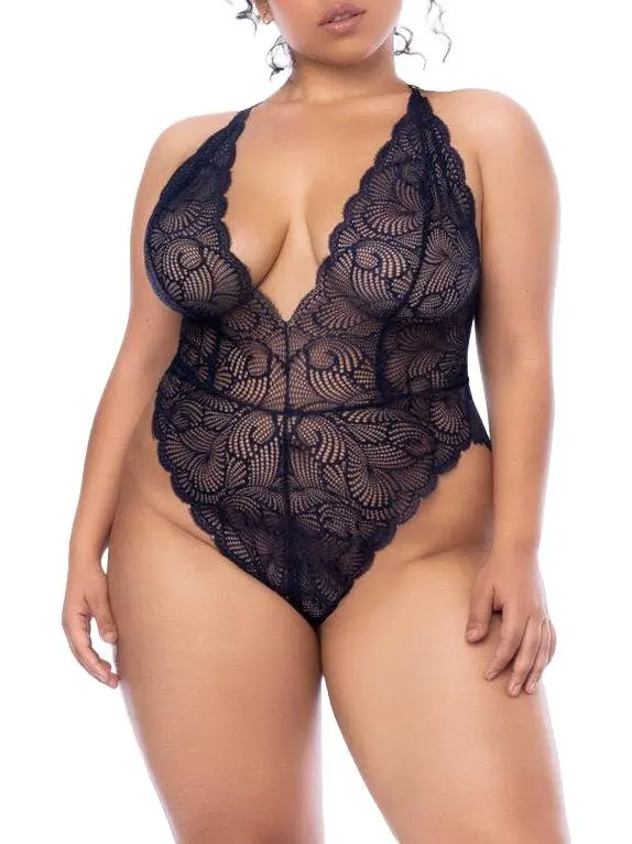 MAPALE Cutout Lace Bodysuit - Midnight Blue