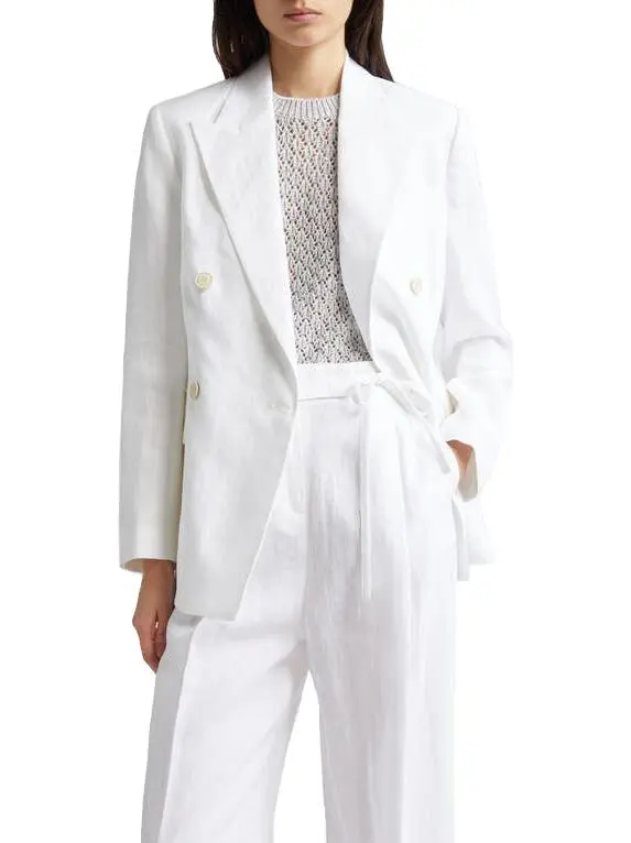 Eleventy Double-breasted Linen Blazer - White