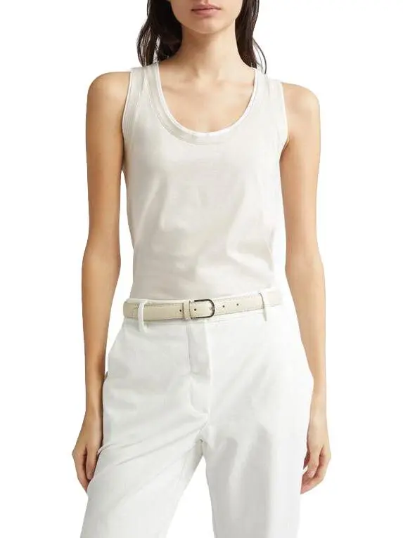 Eleventy Cotton Tank Top - Sand And White