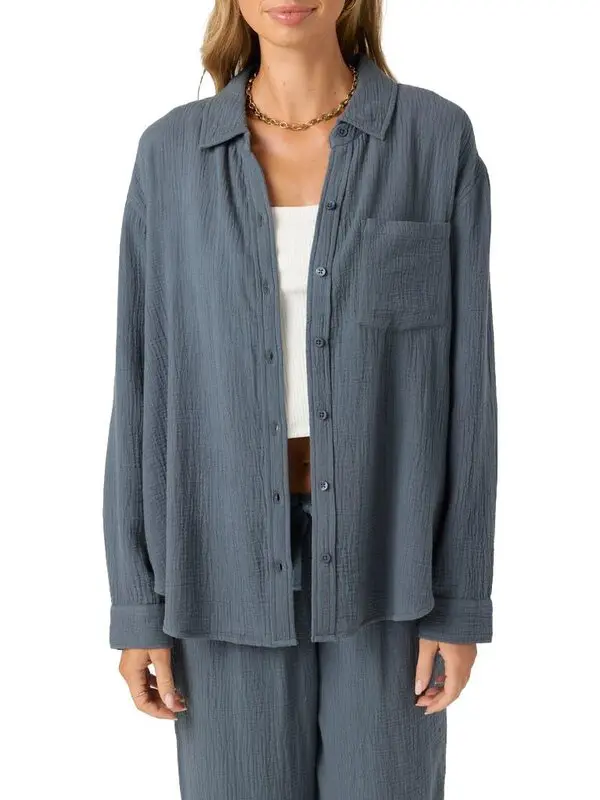 O'Neill Leni Oversize Cotton Gauze Button-up Shirt - Slate
