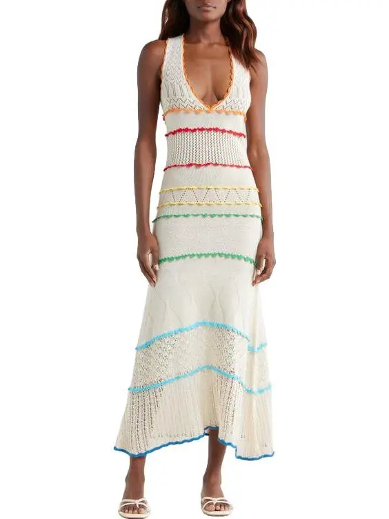 CAPITTANA Abbie Tiered Mixed Stitch Cover-up Maxi Dress - Multicolor