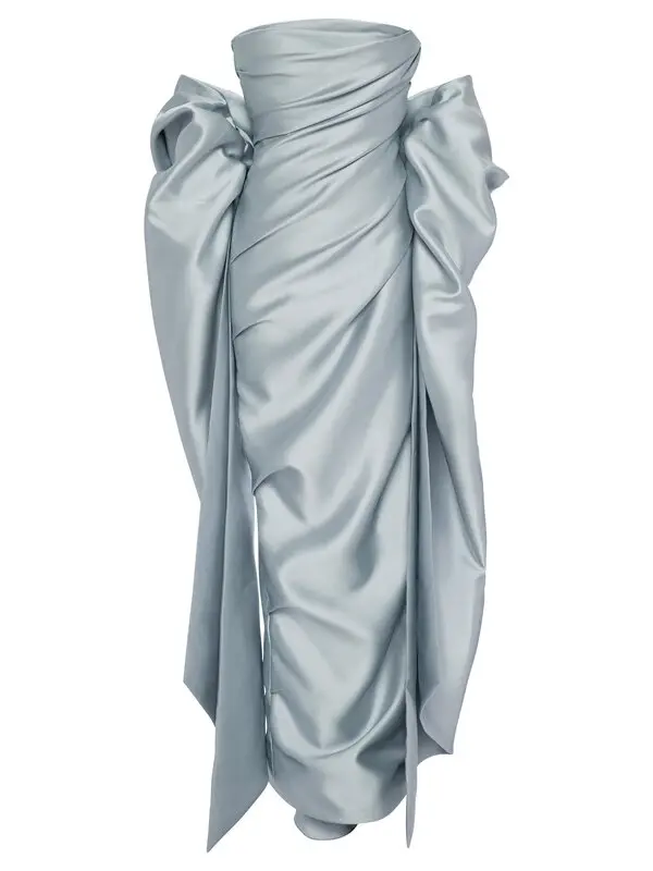 MARMAR HALIM Draped Strapless Mikado Gown With Shawl - Light Blue