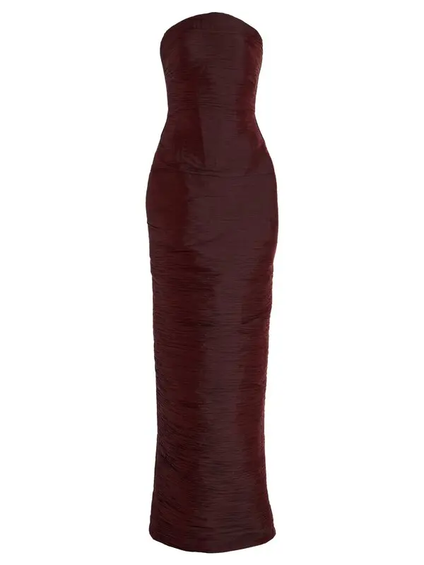 MARMAR HALIM Strapless Pleated Taffeta Gown - Burgundy