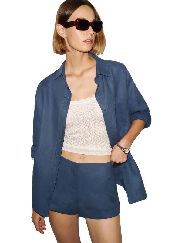 REFORMATION Eli Oversized Linen Shirt - Blue