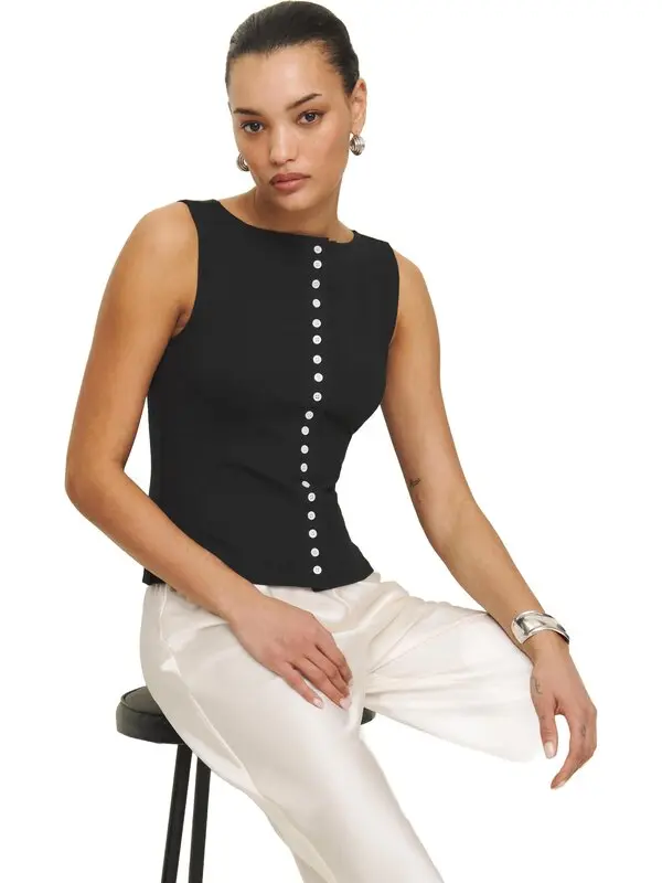 REFORMATION Julie Knit Top - Black