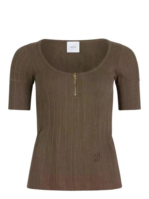 Patou Scoop-neck Ribbed T-shirt - Brown
