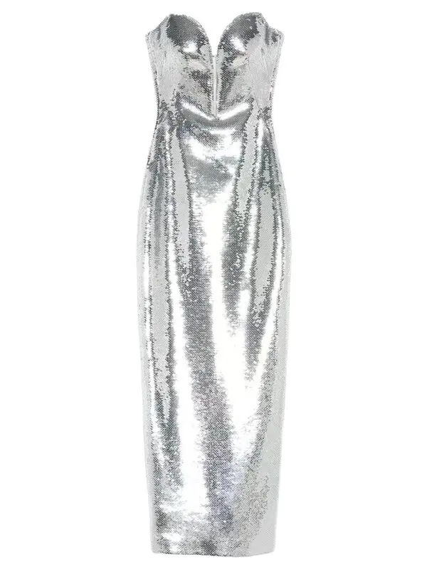 MONOT Sequinned Bustier Midi Dress - Silver