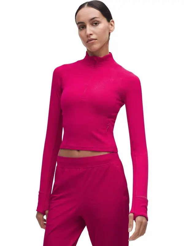 Lululemon It's Rulu Ribbed Cropped Half Zip - Calypso Pink