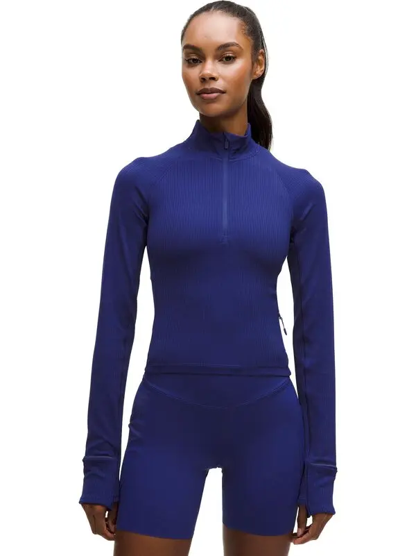 Lululemon It's Rulu Ribbed Cropped Half Zip - Deep Sea Blue