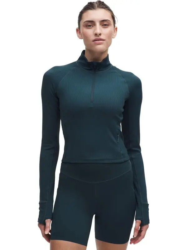 Lululemon It's Rulu Ribbed Cropped Half Zip - Indochine Blue