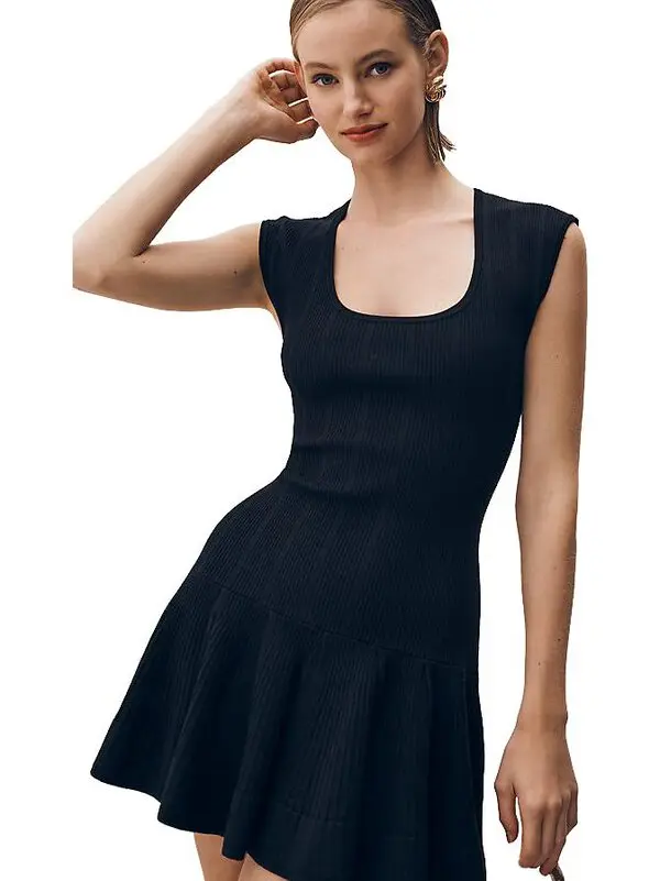 Maeve Beca Ribbed Sweater Fit & Flare Mini Dress - Black