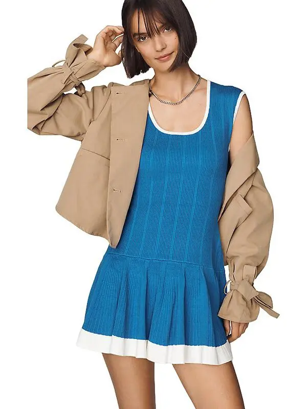 Maeve Ribbed Sweater Fit & Flare Mini Dress - Blue