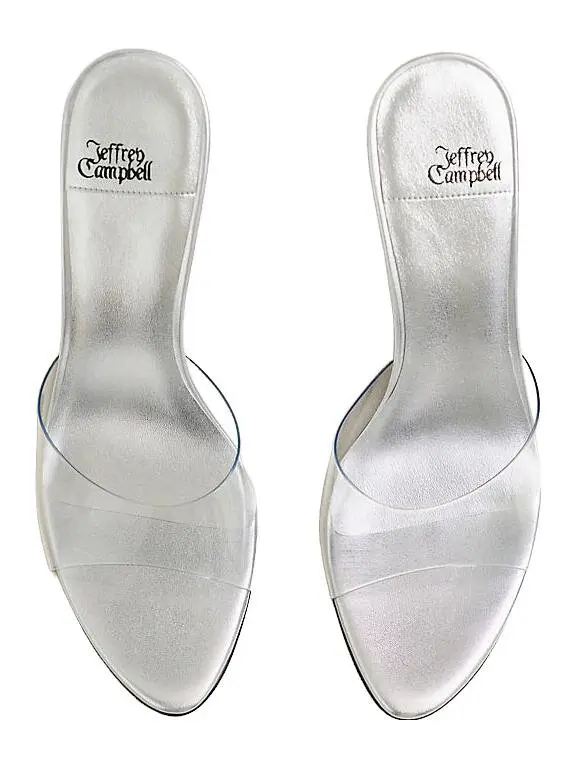 Jeffrey Campbell Agent Suede Mule Heels - Clear Silver