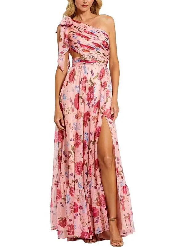 Mac Duggal Side Cut Out One Shoulder Gown - Blush Multi