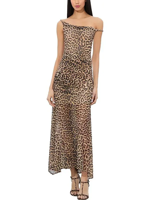Alice + Olivia Bianca Twist Off-the-shoulder Dress - Leopard