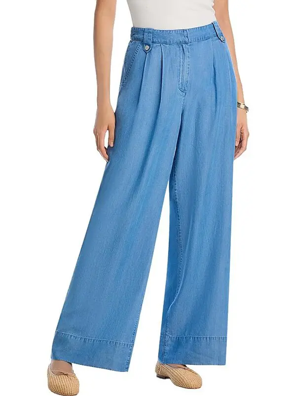 Aqua Chambray Wide Leg Pants - Blue