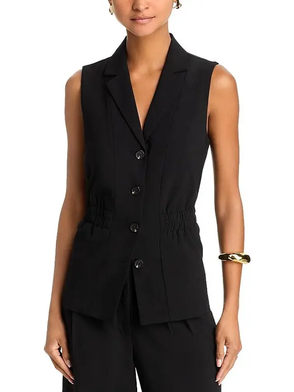 Aqua Button Down Vest With Elasticated Back - Black