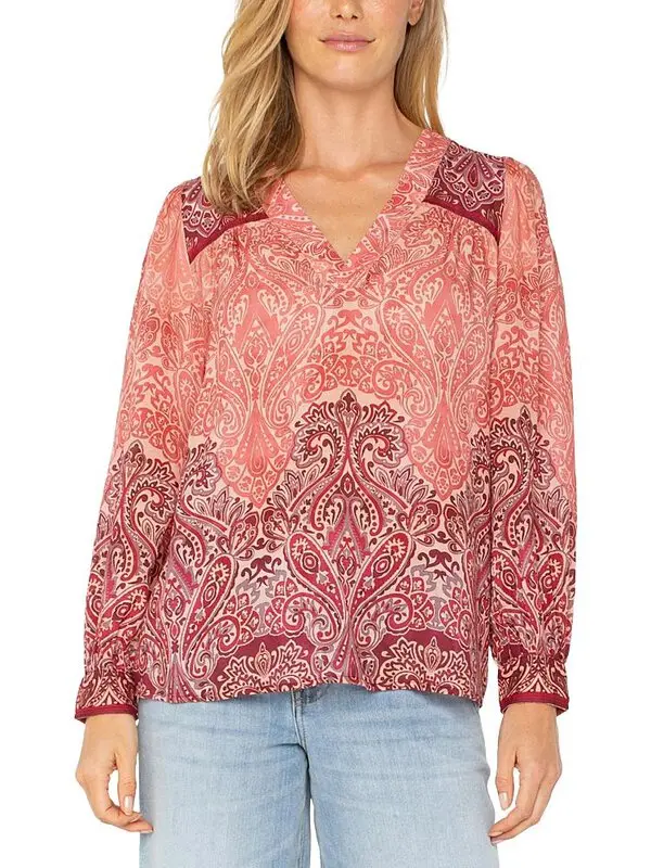 LIVERPOOL Long Sleeve V-neck Blouse - Mauve Ombre