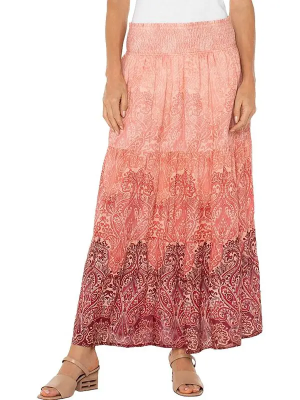 LIVERPOOL Tiered Woven Maxi Skirt - Mauve Ombre