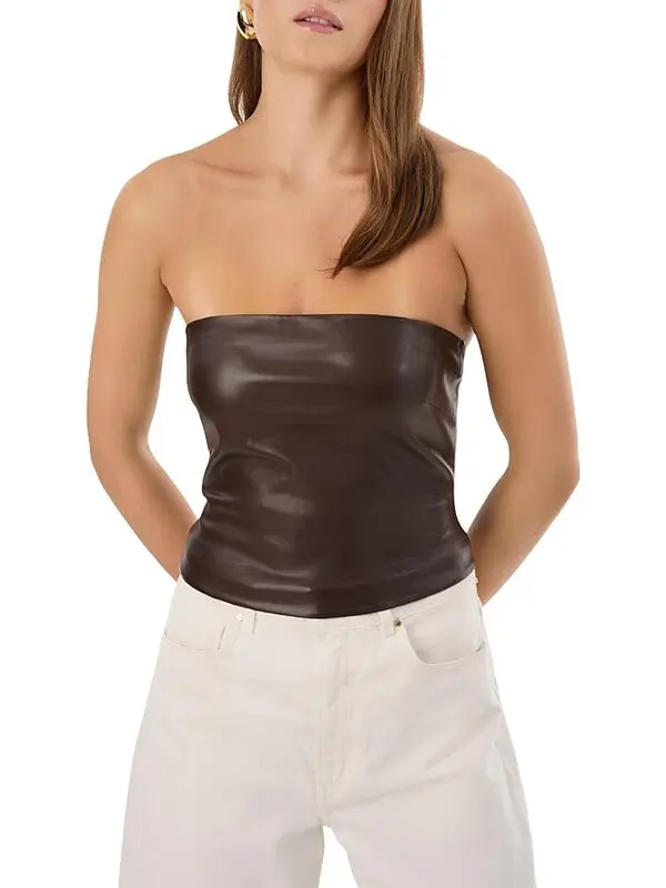 LAMARQUE Faux Leather Tube Top - Dark Brown