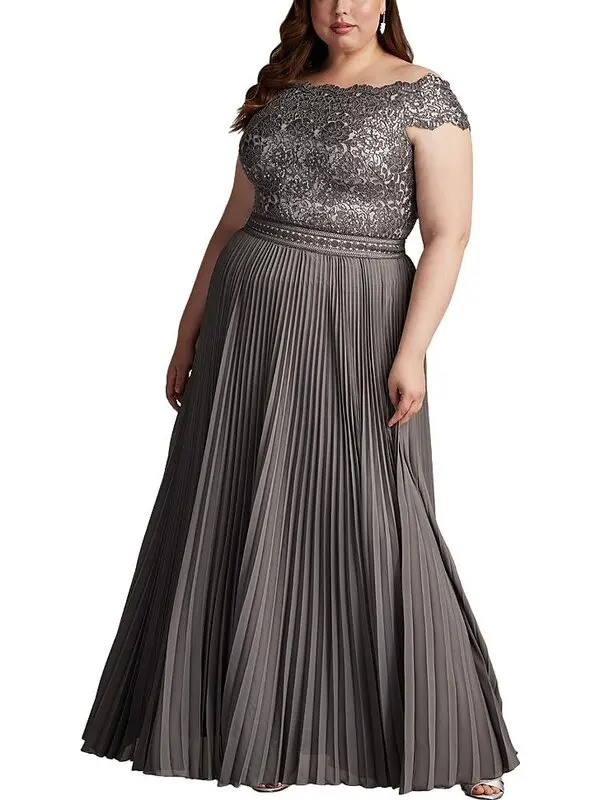 Tadashi Shoji Sequin Embroidered Lace And Tulle Gown - Grey