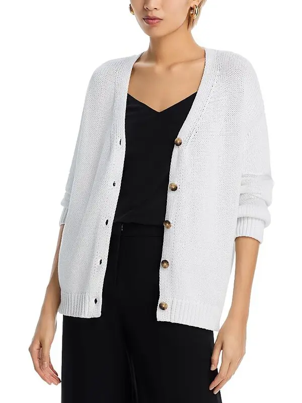 Aqua V-neck Buttoned Cardigan - White