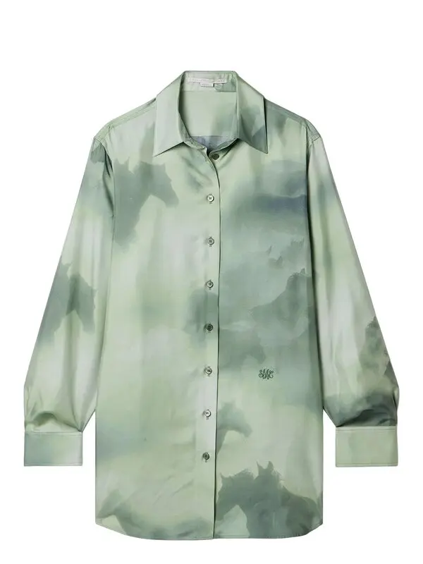 Stella McCartney Oversized Printed Organic Silk-twill Shirt - Green