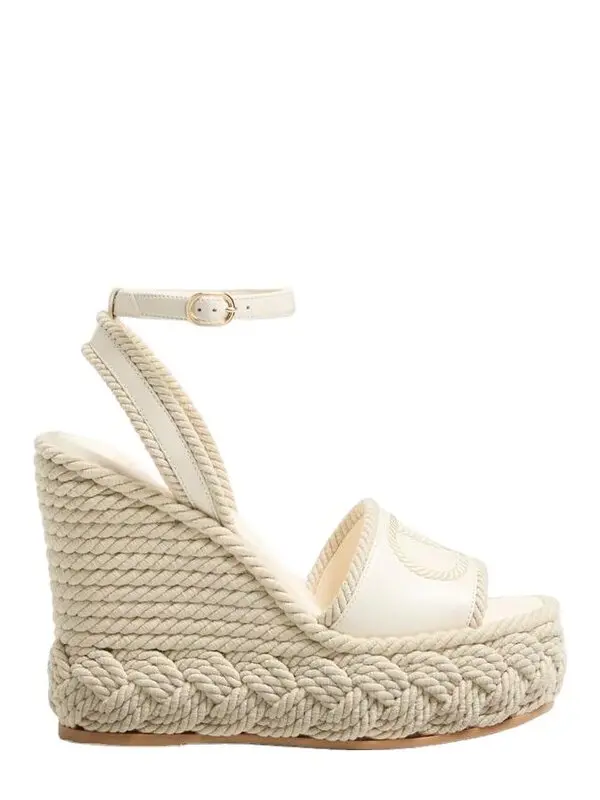 Valentino Garavani Vlogo Torchon Wedge Sandal In Nappa 130mm - Ivory