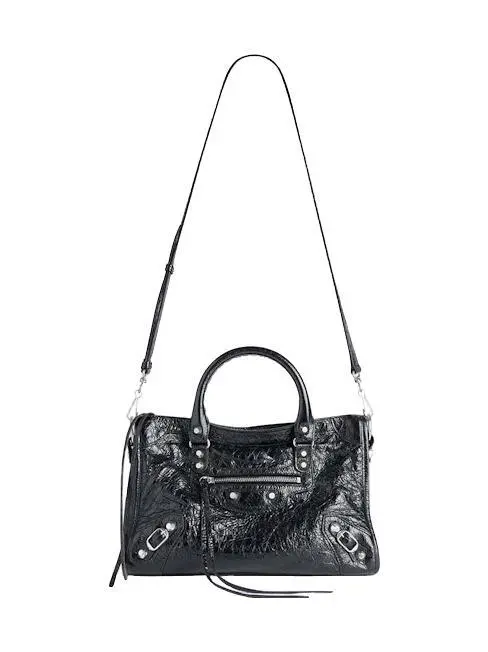 Balenciaga Le City Small Bag In Arena Lambskin With Shiny Silver Hardware - Black (8114422aa9s1000)